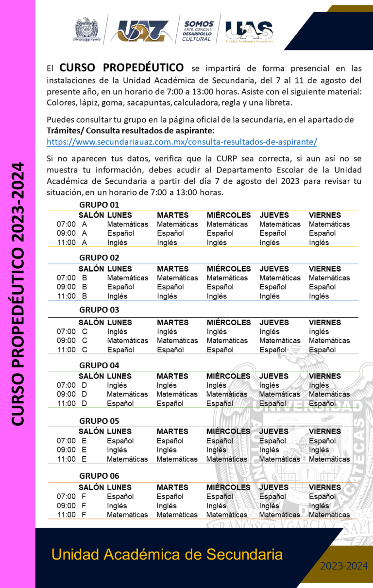 Curso propedéutico – Unidad Académica Secundaria UAZ